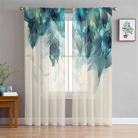 Turquoise Green Ombre Sheer Curtains 84 Inches Long 2 Panels Set