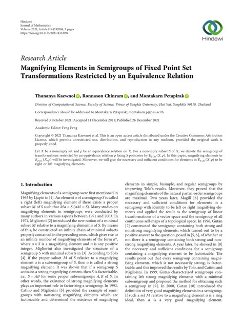Pdf On Magnifying Elements In Transformation Semigroups With A Fixed Point Set