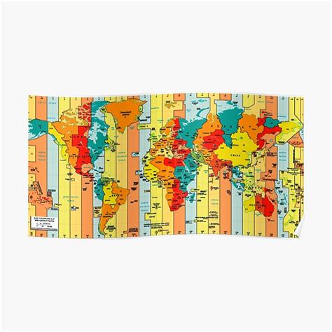 Time Zone Map Poster For Sale By M J K A I Redbubble