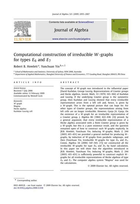 Pdf Computational Construction Of Irreducible W Graphs For Types And Dokumen Tips