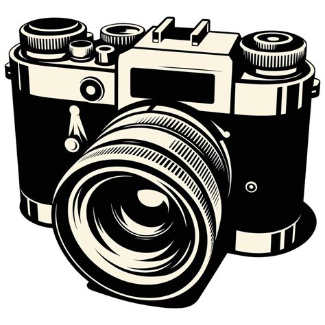 Classic Film Camera In Detailed Retro Black And White Illustration