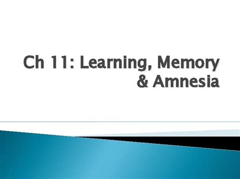 Ch 11 Learning Memory Amnesia Learning Memory Neuroplastic
