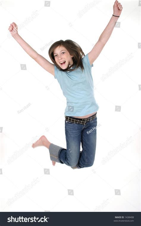 Young Pre Teen Tween Girl Jumping ภาพสตอก Shutterstock