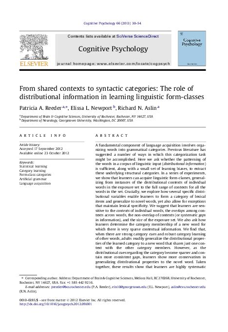 Pdf From Shared Contexts To Syntactic Categories The Role Of