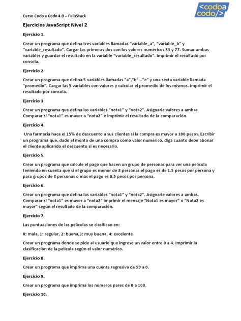 Ejercicios Javascript Nivel 2 Pdf Estructura De Datos De Matriz Informática