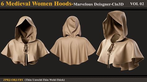 Artstation 6 Medieval Women Hoodsmd Clo3d Zprj Fbx Obj Vol 2