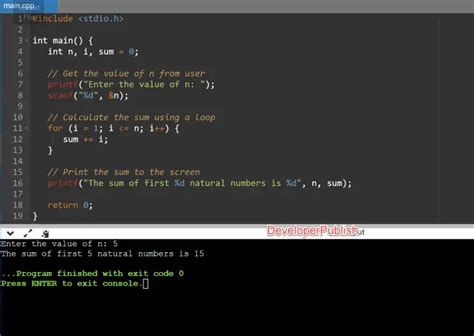 C Program To Find Sum Of First N Natural Numbers