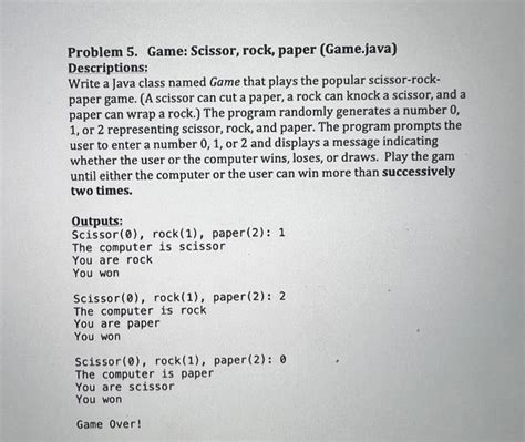 Solved Problem 5 Game Scissor Rock Paper Gamejava