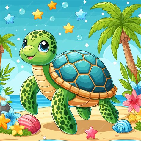 Premium Vector Cute Turtle Vector Cartoon Illustration