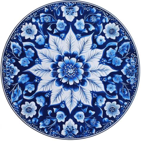 Intricate Blue And White Floral Decorative Plate Stock Illustration
