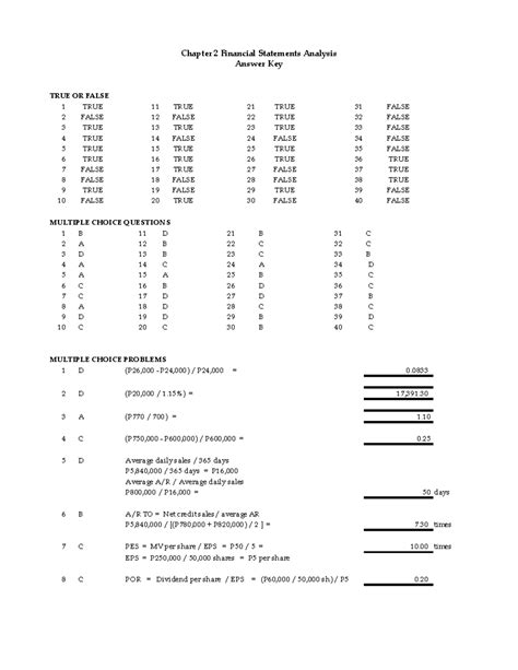 02 Financial Statements Analysis Answer Key And Solutions Studocu