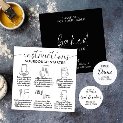 Sourdough Starter Care Instructions Card Levain Guide Template