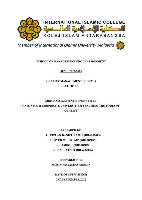 Bus3231 Assignment Quality Management School Of Management Group