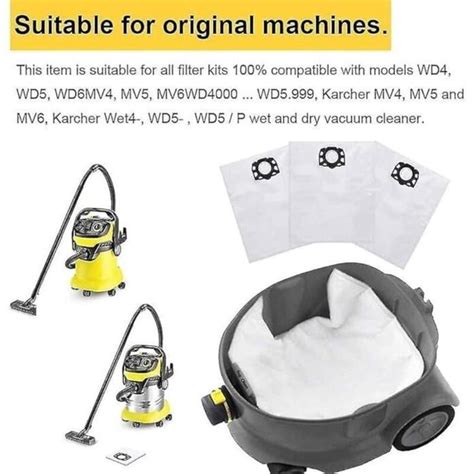Lot De 10 Sacs Filtrants En Polaire Pour Aspirateur Kärcher Wd4 Wd5 Wd6
