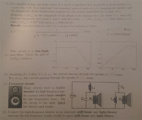 Solved 8 15 Design Of An Lc Speaker Filter Chapters 14 15