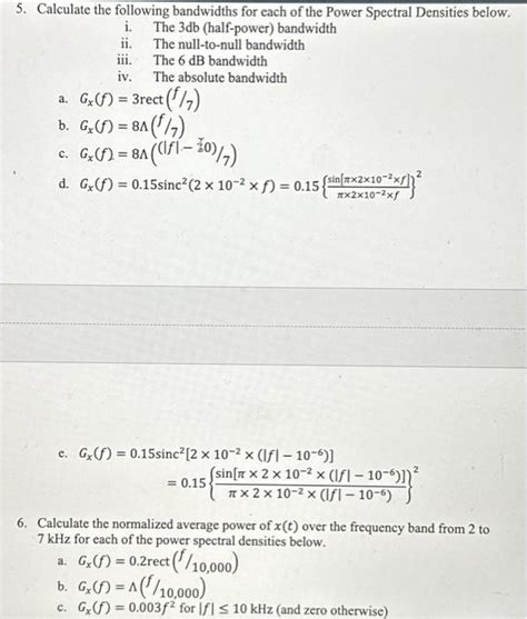 solved 5 calculate the following bandwidths for each of the