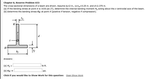 Solved Chapter 8 Reserve Problem 033 The Cross Sectional Dimensions Of A Beam Are Shown