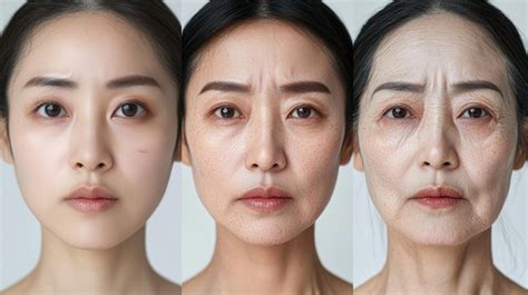 Commercialstyle Triptych Image Showing The Aging Process Of An Asian