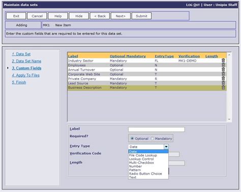 User Definable Custom Data Help For Online Advantage