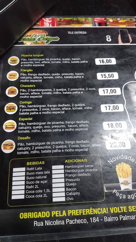 Menu Em Charadas Burger Restaurante Belo Horizonte