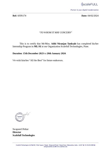 ai machinelearning internship tech learningjourney… aditi niranjan tanksale