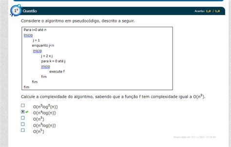 Simulado Estácio Complexidade De Algoritmos Complexidade De Algoritmos