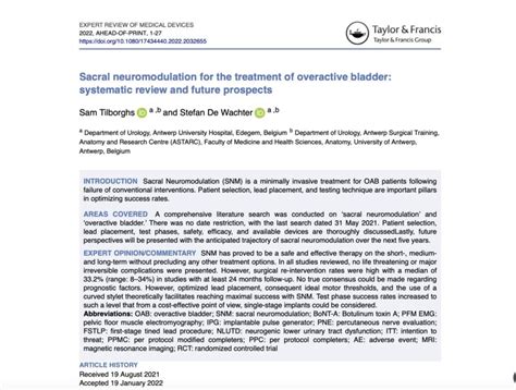 Stefan De Wachter On Linkedin Sacral Neuromodulation Overactive
