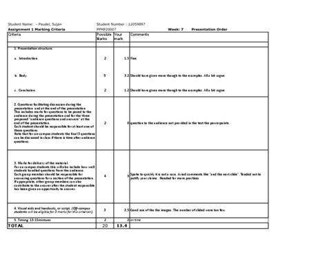 Assignment 1 Marking Criteria Week 7 Presentation Order Pdf Career And Growth