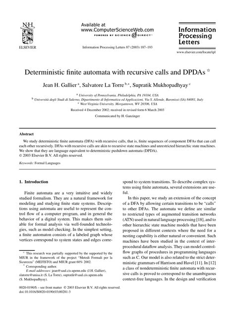 pdf deterministic finite automata with recursive calls and dpdas