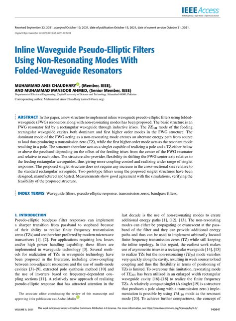 pdf inline waveguide pseudo elliptic filters using non resonating
