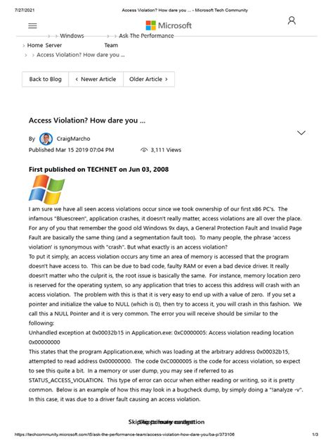 access violation how dare you microsoft tech community pdf
