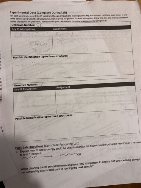 Solved Experimental Data Complete During Lab For Each Chegg