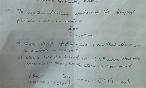 The System Of Nonlinear Equation For The Damped Chegg