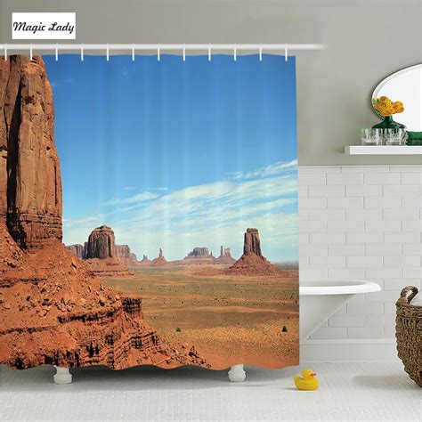 샤워 커튼 욕실 액세서리 풍경 기념물 계곡 사암 바위의 사막 브라운 블루 180200 Cmshower Curtain