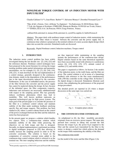 PDF NONLINEAR TORQUE CONTROL OF AN INDUCTION MOTOR WITH INPUT FILTER