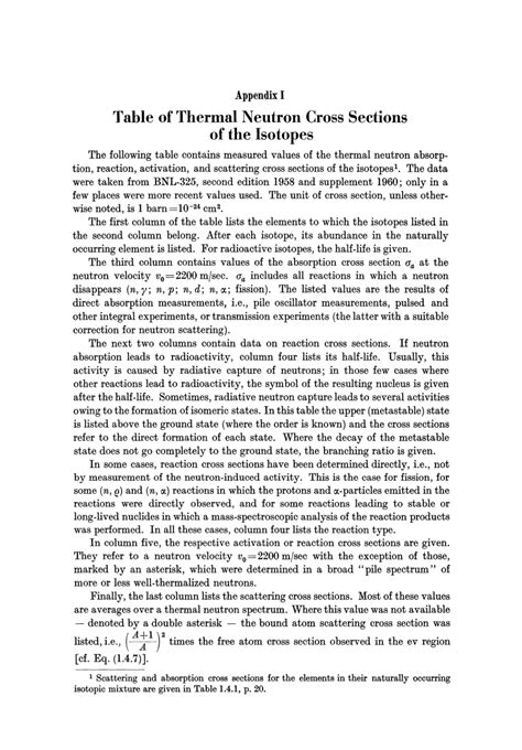 Table Of Thermal Neutron Cross Sections Of The Isotopes Docslib