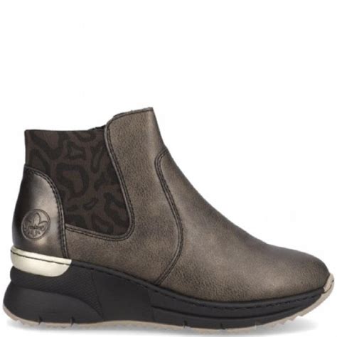 Rieker Womens Wedge Zip Ankle Boot Metallic Paul Byron Shoes Ireland