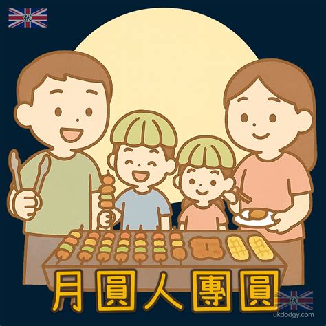 中秋節烤肉團圓照片卡通風插畫 英國伏味濃