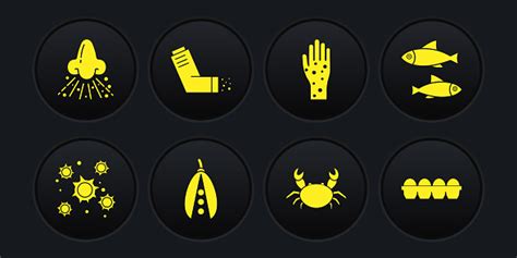 박테리아 생선 신장 콩 게 건선 이나 습 진 흡입기 상자에 치킨 계란 및 Runny 코 아이콘손 설정 벡터 갈고리 발톱에 대한 스톡 벡터 아트 및 기타 이미지 Istock