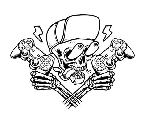Premium Vector Skull Holding Game Controller Line Illustration