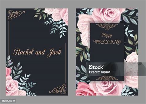 장미 꽃과 잎으로 설정 결혼식 초대 템플릿 카드를 감사 날짜 카드 베이비 샤워 메뉴 전단지 배너 템플릿을 저장합니다 초대장 이나 인사말 카드에 대 한 부드러운 검은 색