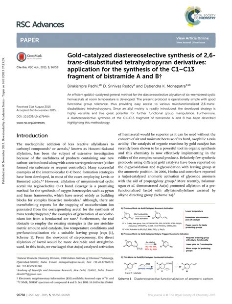 Full Article Gold Catalyzed Diastereoselective Synthesis Of 2 6 Trans Disubstituted