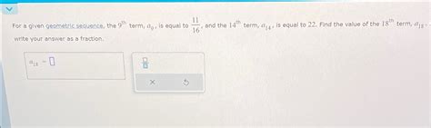 Solved For A Given Geometric Sequence The 9th ﻿term A9