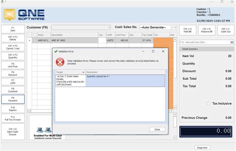 Pos System Validation Warning Message While Quantity Input Zero Qne