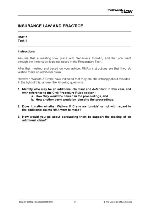 2324 Insu Ws07 Ce02 Task01 INSURANCE LAW AND PRACTICE UNIT 7 Task 1 Instructions Assume That A