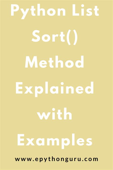 Python List Sort Method Explained With Examples Python Coding In Python Sorting