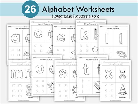 26 lowercase alphabet printable worksheets a z workbook letter of the