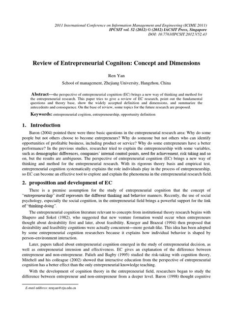 Review Of Entrepreneurial Cogniton Concept And Dimensions Pdf Entrepreneurship Cognition