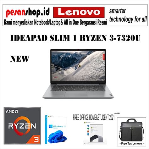 Jual New Lenovo Ideapad Slim 1 3HID Amd Ryzen 3 7320U Ram 8 GB 256 SSD WIN 11 Home OHS 2021