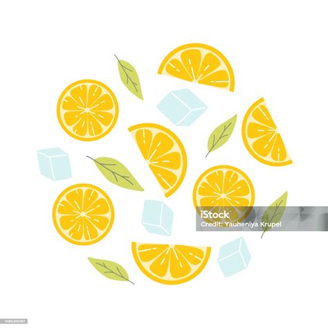 민트와 얼음을 곁들인 레몬 조각 레몬 카드 레모네이드 개념입니다 벡터 그림입니다 각얼음에 대한 스톡 벡터 아트 및 기타 이미지